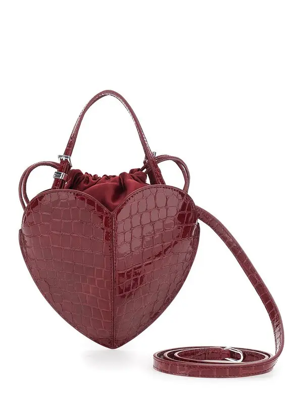 ROTATE BY BIRGER CHRISTENSEN Heart-silhouette Mini Leather Handbag With Drawstring Closure And Adjustable Shoulder Strap - Red
