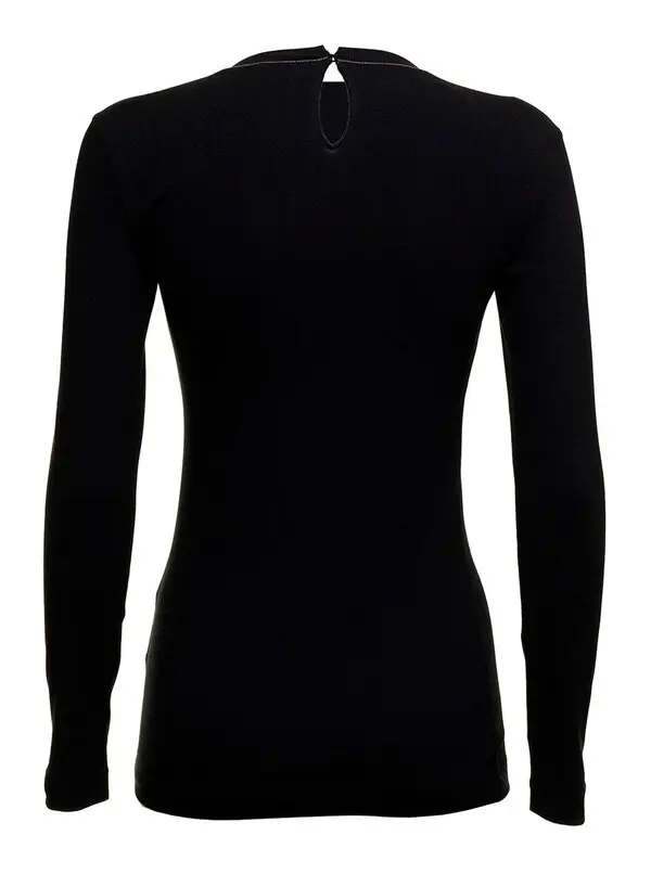 Brunello Cucinelli Cotton Long Sleeve T-shirt With Round Neck And Monile Trim Details - Black