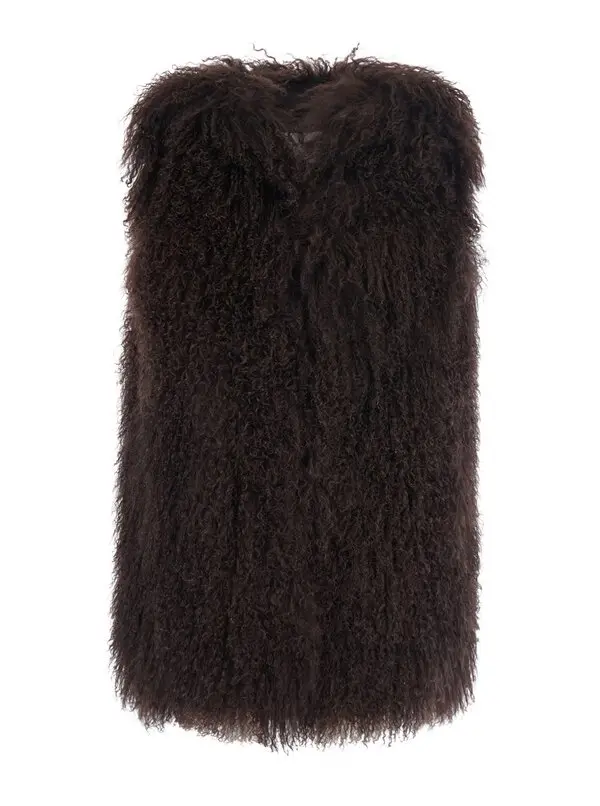LEPLAIN 100% Tibet Fur Sleeveless Fur Vest With Hidden Front Closure