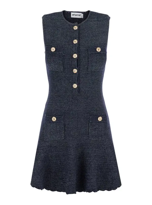 SELF-PORTRAIT Sleeveless Mini Dress With Round Neck And Patch Pockets