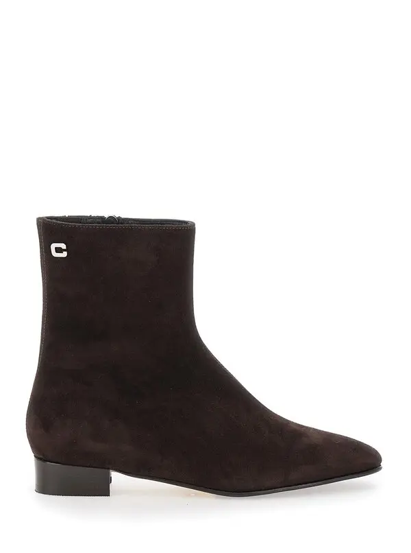 CAREL Logo Suede Almond-toe Ankle Boots With Side Zip And Low Block Heel