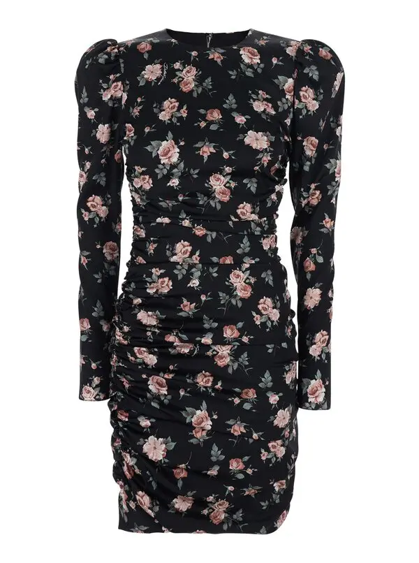DOLCE E GABBANA Silk Floral Print Dress With Side Draping And Back Zip Closure