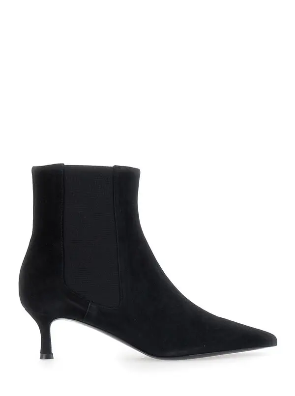 POLLINI Suede Low-heeled Pointed Ankle Boots With Elastic Side Bands