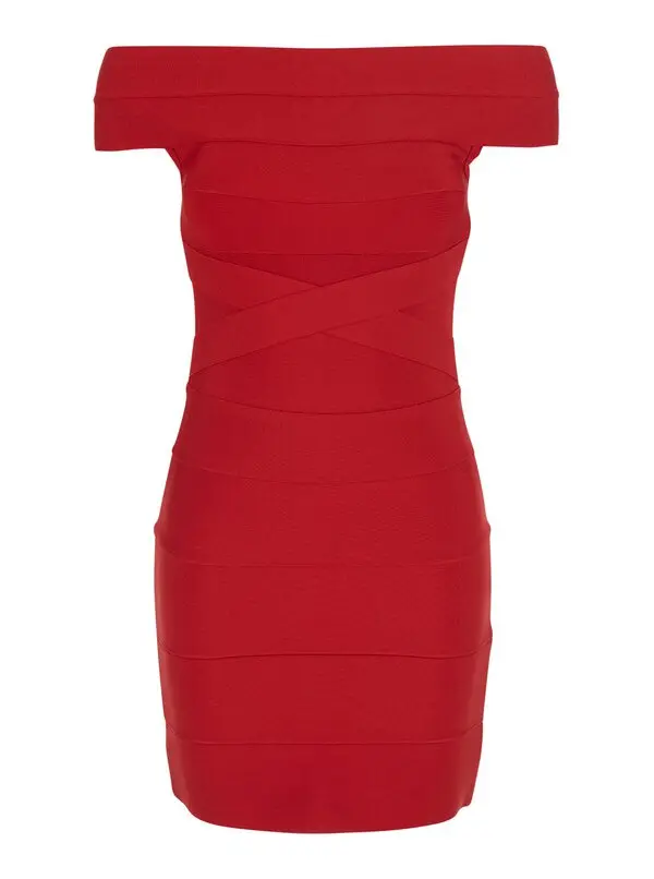 ROTATE BY BIRGER CHRISTENSEN Off-shoulder Tech Fabric Mini Dress With Elastic Front Inserts