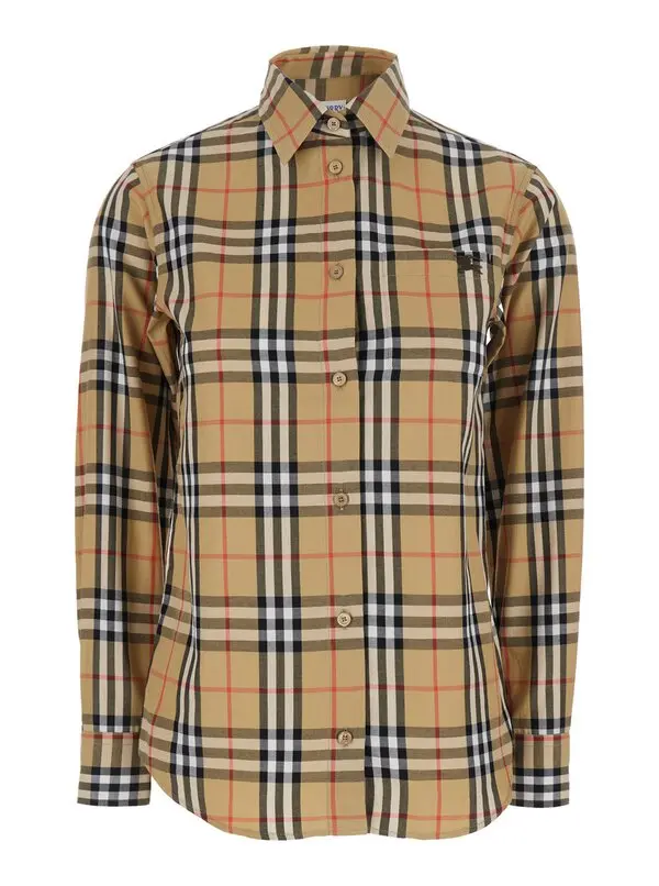 Burberry Emma Check Cotton Shirt With Ekd Front Embroidery