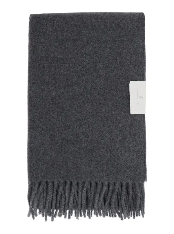 Brunello Cucinelli Cashmere Scarf With Fringed Hem And Brushed Finish - Grey