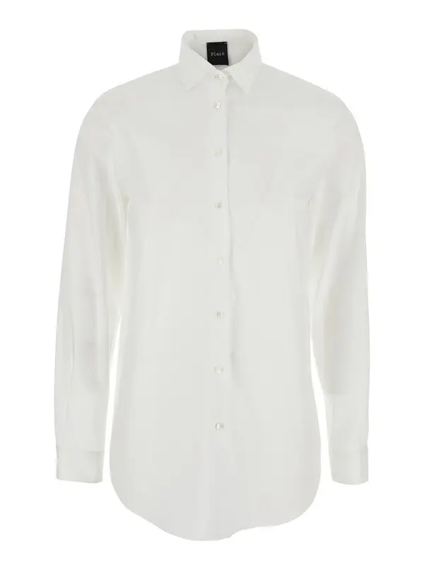 LEPLAIN Classic Collar Cotton Shirt With Curved Hem And Buttoned Cuffs