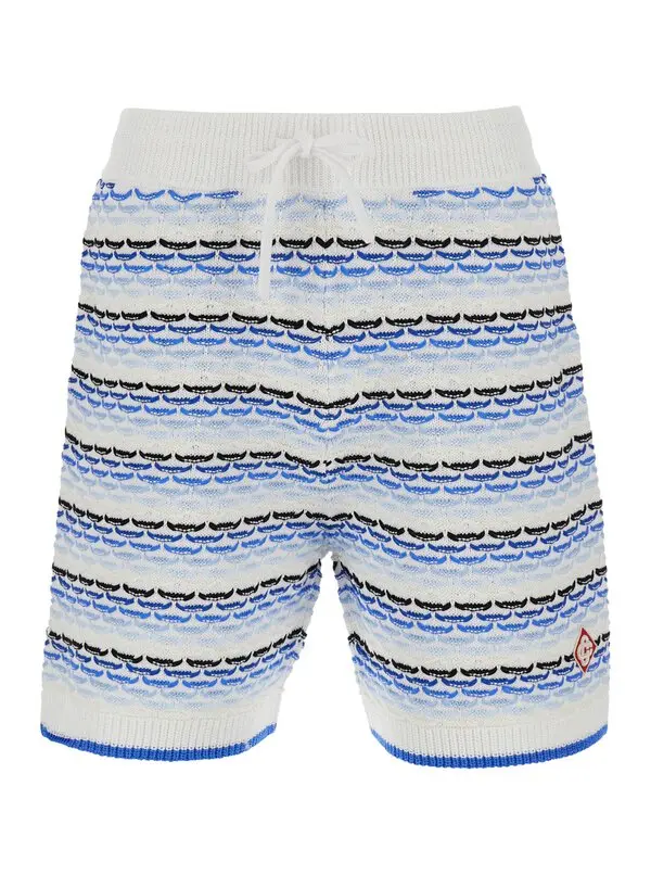 Casablanca Casual Cotton Shorts With Braided Motif, Logo Patch And Drawstring Waist