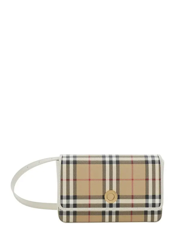 Burberry Hampshire Crossbody Handbag With Adjustable Strap, Check Motif, 20x13.5x4.7 Cm - Beige