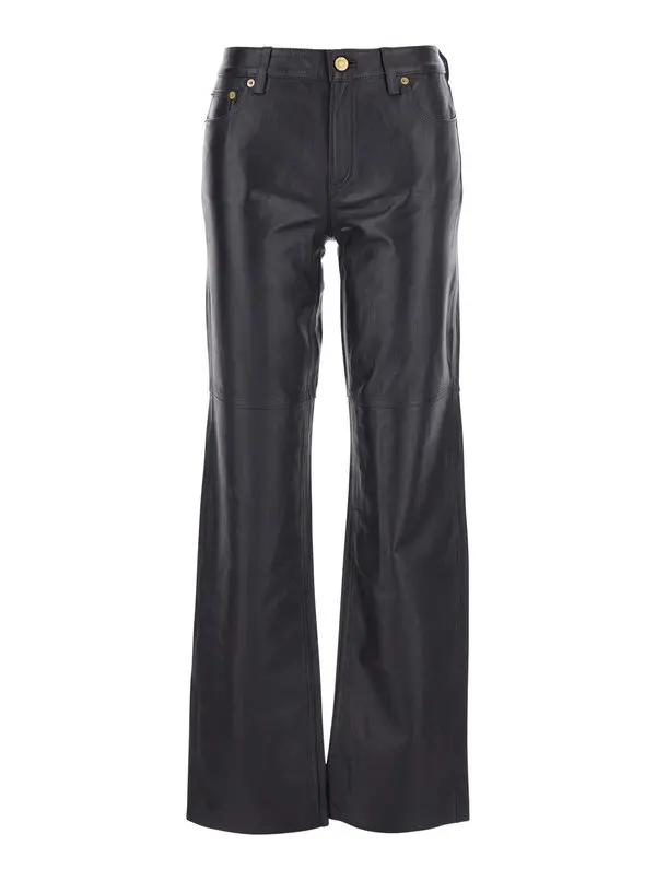 Michael Kors Lamb Leather Straight-leg Pants With Belt Loops