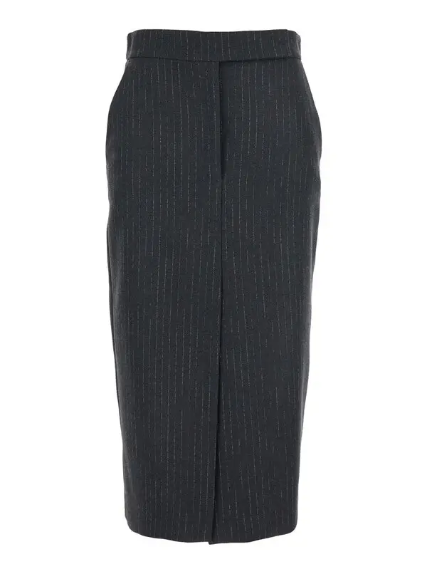 LEPLAIN Skirt With Front And Rear Slit And All-over Striped Motif In Wool Blend - Grey