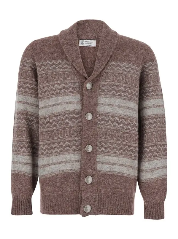 Brunello Cucinelli Wool-blend V-neck Striped Cardigan With Button Front
