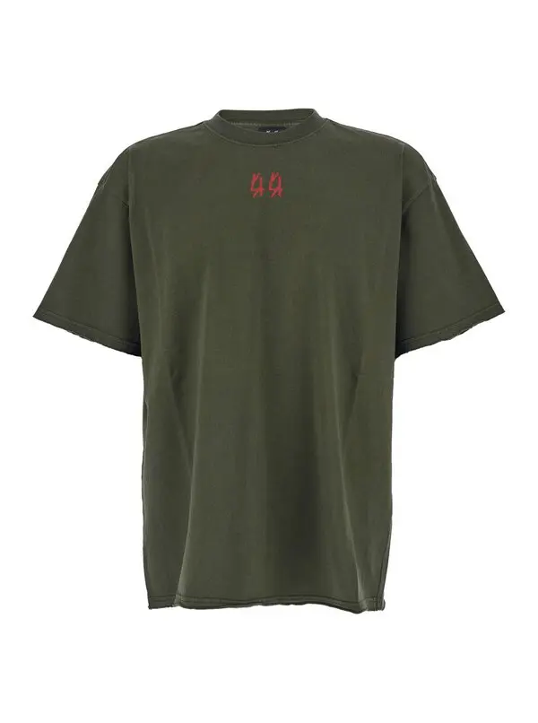 44 LABEL GROUP Cotton Crewneck T-shirt With Dropped Shoulders And Front Logo Print - Green