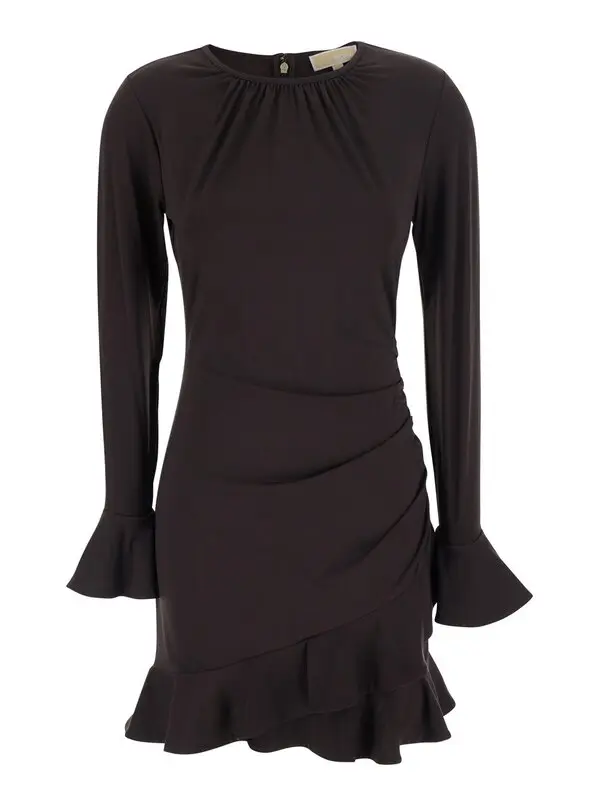 Michael Kors Rouched Ruffle Hem Short Sleeve Dress