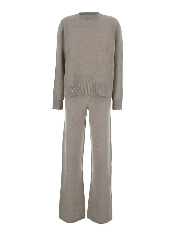 Soft Goat Cashmere V-neck Long Sleeve Set For