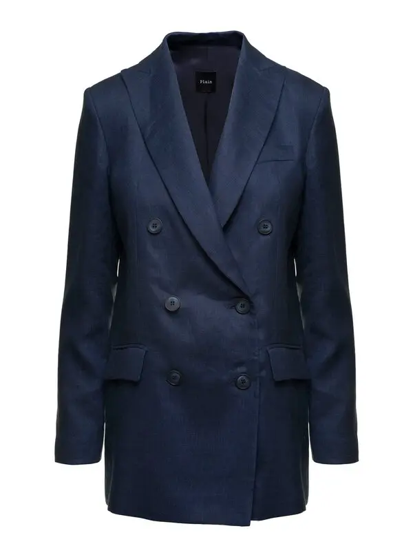 LEPLAIN Linen Double-breasted Blazer With Notched Revers