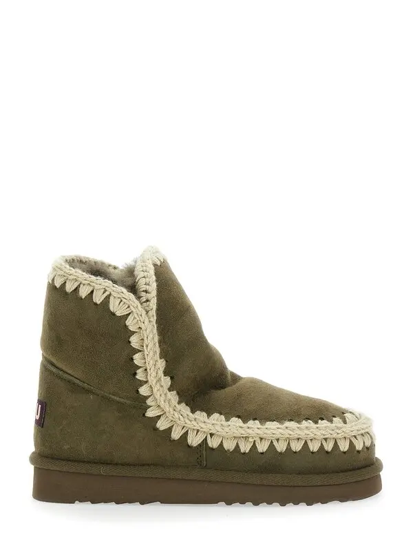 Mou Suede Ankle Boots With Crochet Details, Fur Lining & Logo Patch