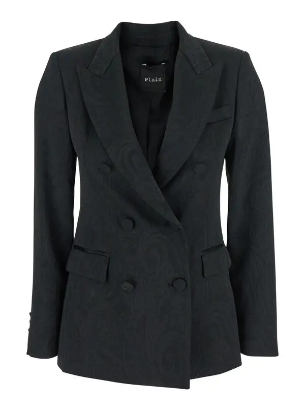 LEPLAIN Double-breasted Damask-effect Wool Jacket With Peaked Lapels