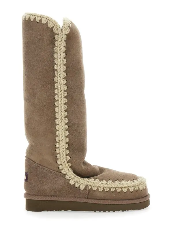 Mou Eskimo-style Leather Boots With Braided Detail, Logo Patch & Fur Lining