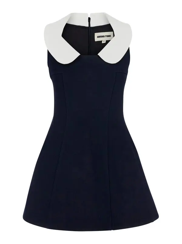 SHUSHU/TONG Wool Sleeveless Dress With Contrasting Collar And Back Closure