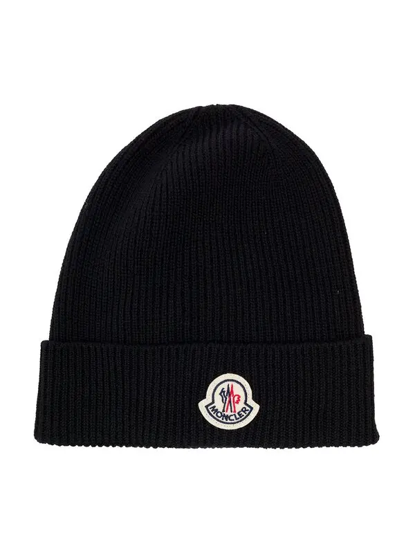 Moncler Mini Logo Beanie Hat - Black