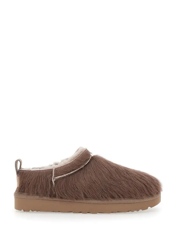 UGG Classic Micro Leather Hair Mini Ankle Boots With High Collar And Rubber Sole For