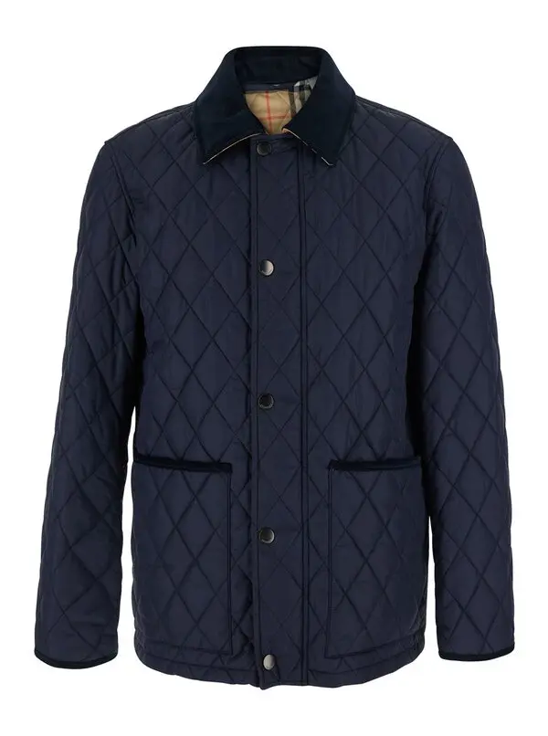 Burberry Quilted Tech Fabric Blue Jacket For With Zip Front And Chest Pocket