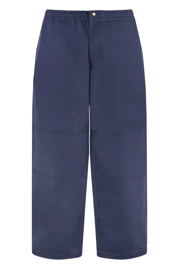 Moncler X Gilga Farm Gabardine Trousers With Logo Patch And Hem Drawstring - Blue