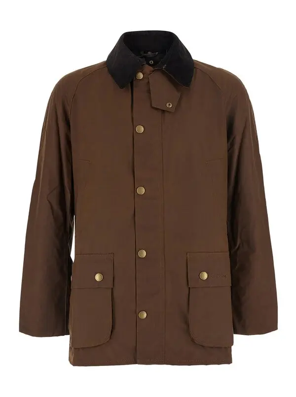 Barbour Ashby Waxed Cotton Jacket For With Corduroy Collar And Side Pockets