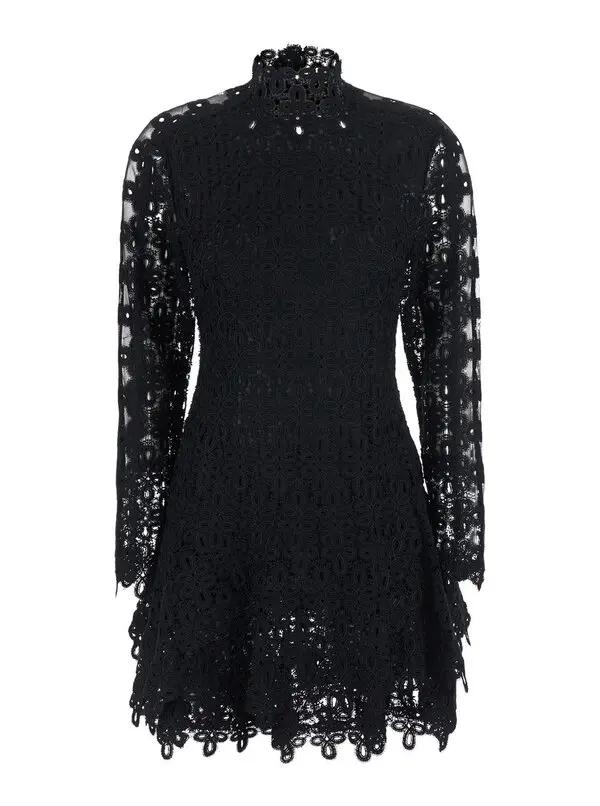 Simkhai Mini Lace-inset Tech Fabric Dress With Long Sleeves - Black
