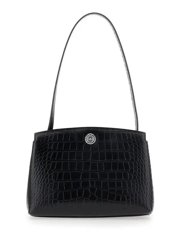 LIFFNER Croc Embossed Leather Mini Clutch Handbag With Top Zip And Detachable Handle