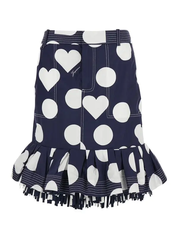 Jacquemus Hearts Polka Dot Cotton Skirt With Fringed Hem