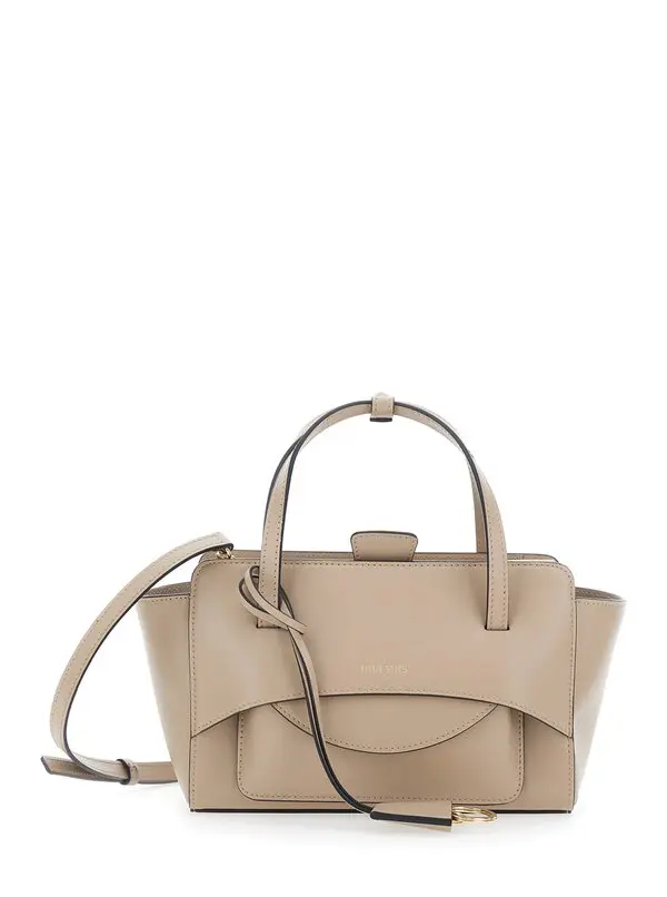 HIDESINS Mini Leather Handbag With Front Logo Lettering, Flap Pocket & Adjustable Strap