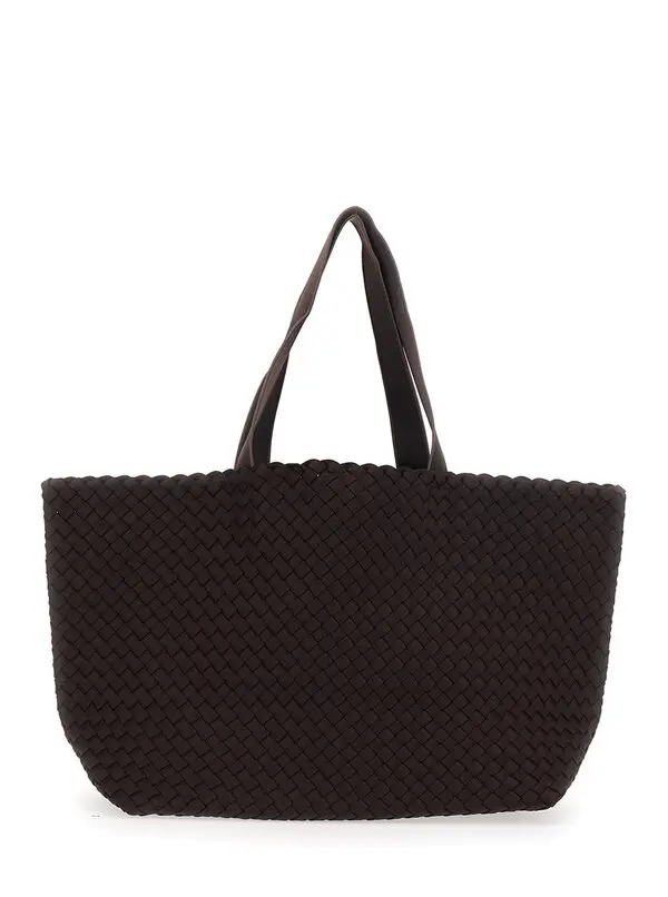NAGHEDI Large Como Tote Handbag With Intreccio Motif In Ecoleather And Open Top - Brown