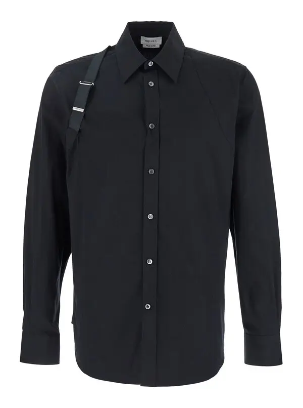 Alexander McQueen Classic Collar Harness Strap Cotton Shirt With Button-front And Logo Sleeve Detail