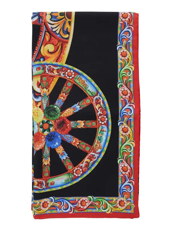 DOLCE E GABBANA Dolce-inspired All-over Vintage Cart Print Silk Scarf 90x90 Cm