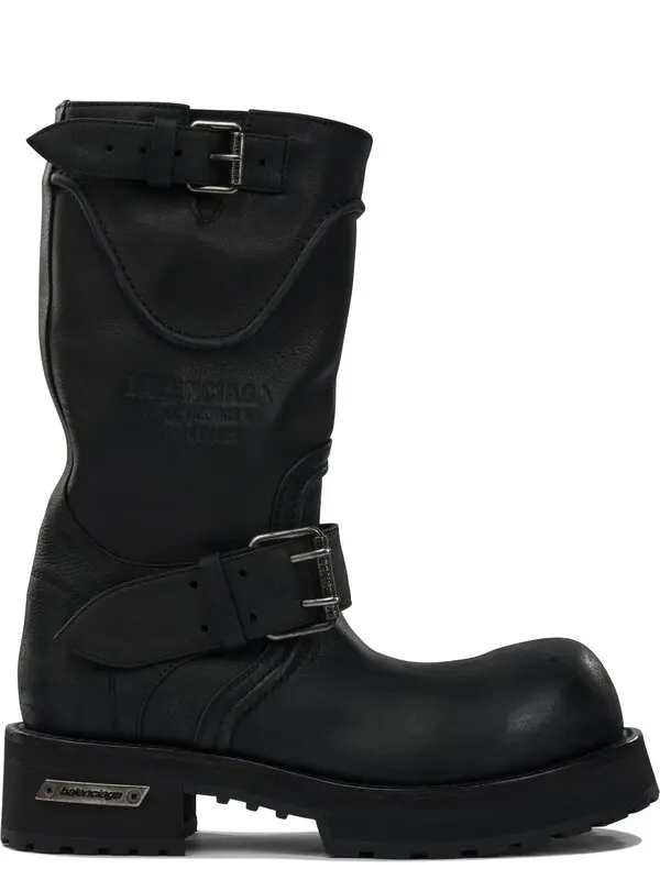 Balenciaga 35 Mm Worn Effect Boots With Cross Straps