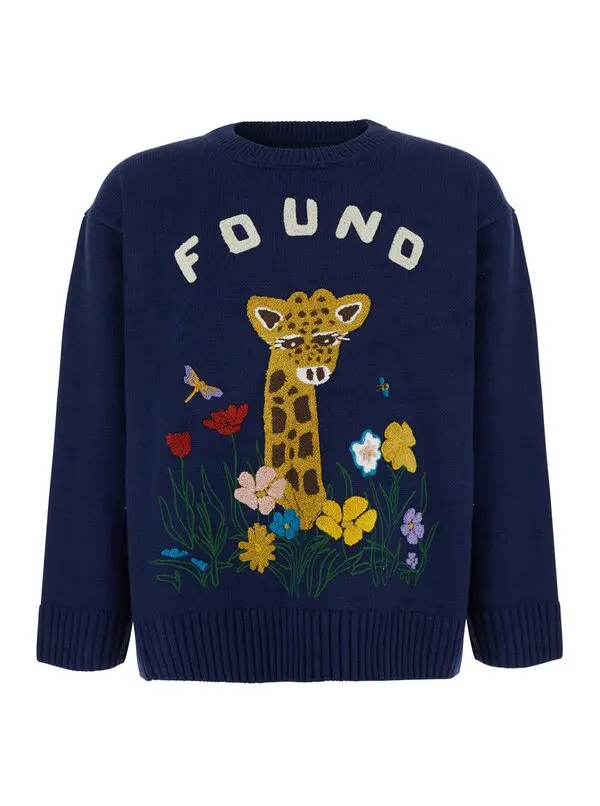 FOUND Wildlife Knit Sweater With Round Neck And Long Sleeves