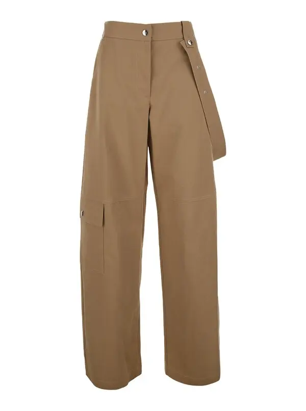 MSGM Logo Patch Cotton Pants For With Adjustable Side Strap