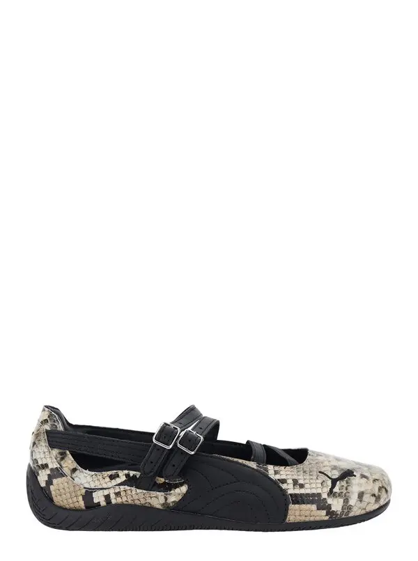 PUMA Pointed Leather Ballet Flats With Snake Print Details