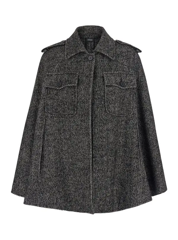 LEPLAIN Wool Mini Short Cape With Classic Collar And Patch Pockets