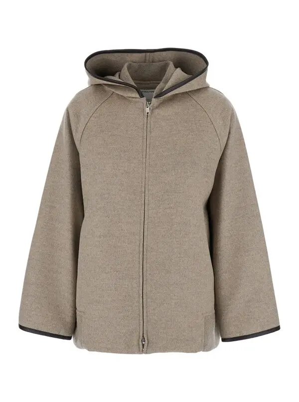 Bottega Veneta Hooded Wool-cashmere Jacket With Leather Trim And Zip Front