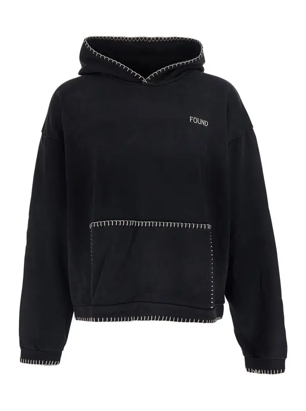 FOUND Cotton Fixed-hood Logo Lettering Hoodie With Kangaroo Pocket