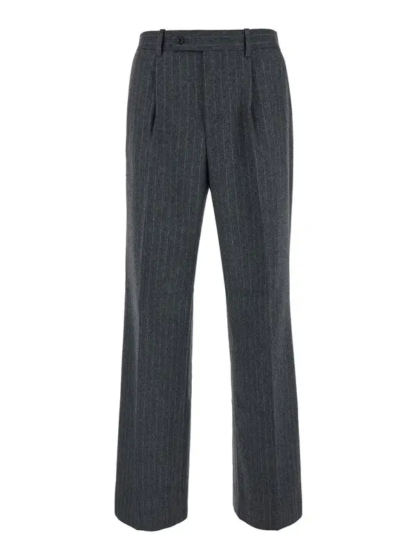 TONYWACK Herringbone Wool Trousers With Pleats And Wide Leg For