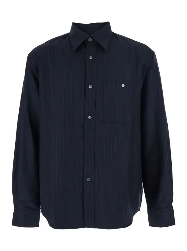TONYWACK Wool Blend Pinstriped Dress Shirt With Pointed Collar