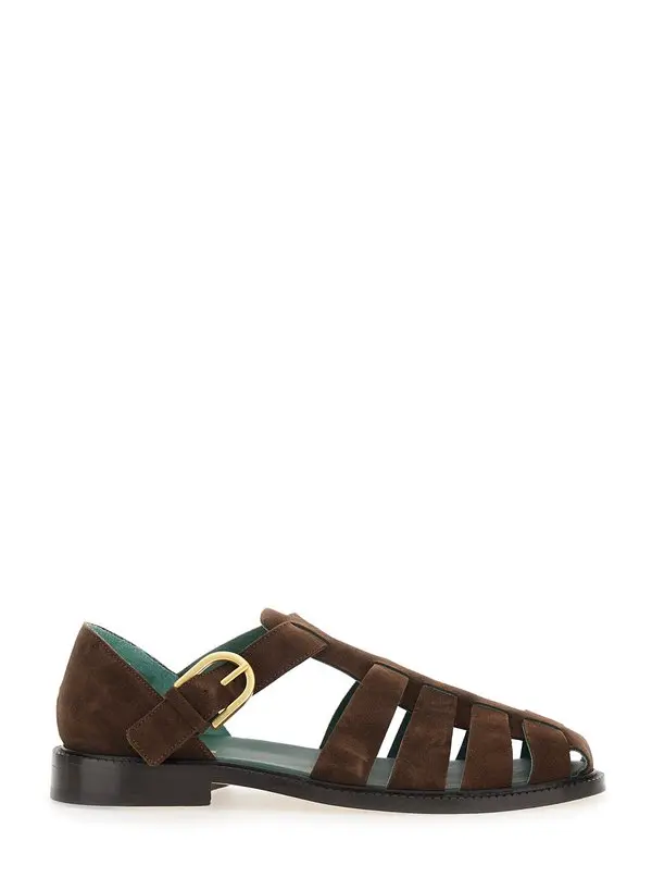 VINNY'S Suede Cage Sandals With Round Toe And Buckle Closure