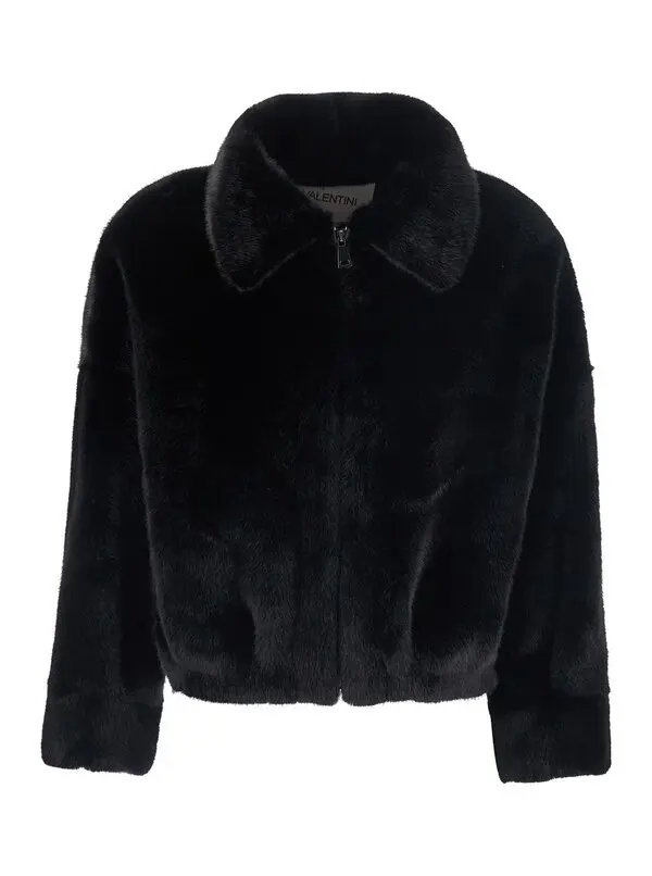 VALENTINI 1972 Short Shearling Jacket With Classic Collar And Front Zip In Ecofur