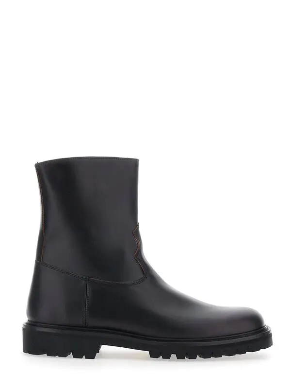 VINNY'S Leather Ankle Boots With Side Zip Closure