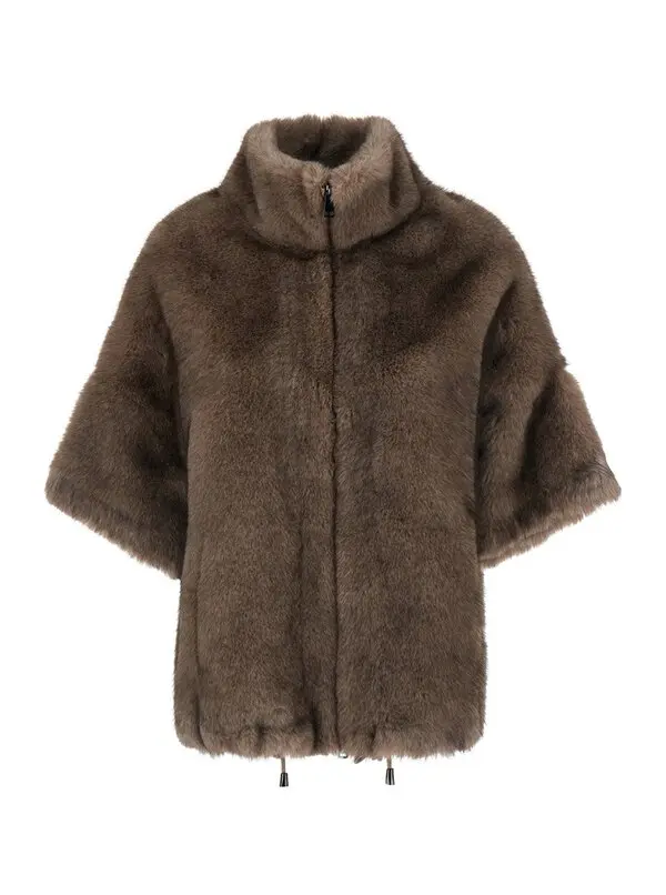 VALENTINI 1972 Short Shearling Jacket With High Collar & Drawstring Waist