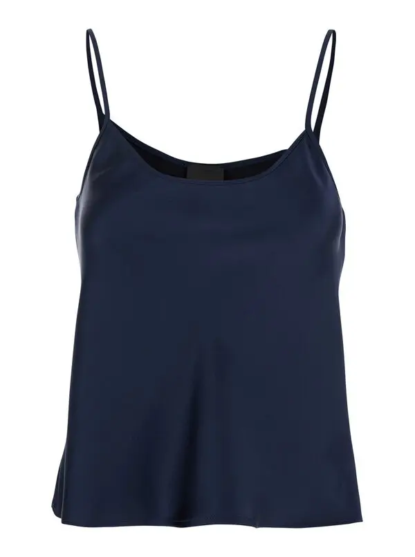 LEPLAIN Satin Spaghetti Strap Top With Rounded Neck And Tone-on-tone Stitching